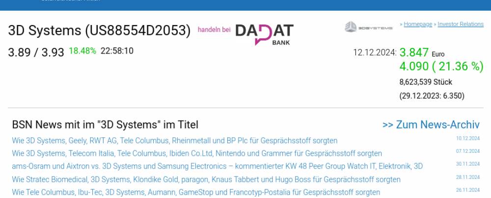 Wie VAS AG, 3D Systems, RWT AG, Under Armour, Noratis und Austriacard ...