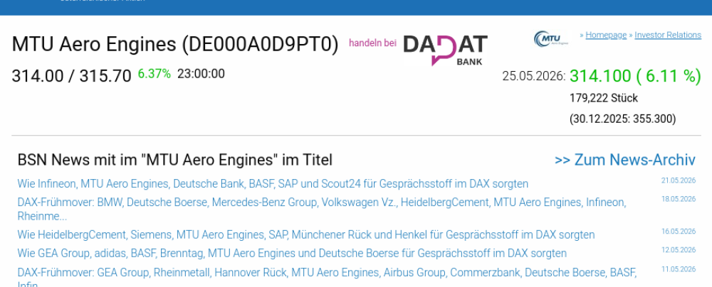 Wie MTU Aero Engines, Infineon, DAIMLER TRUCK HLD..., Fresenius ...