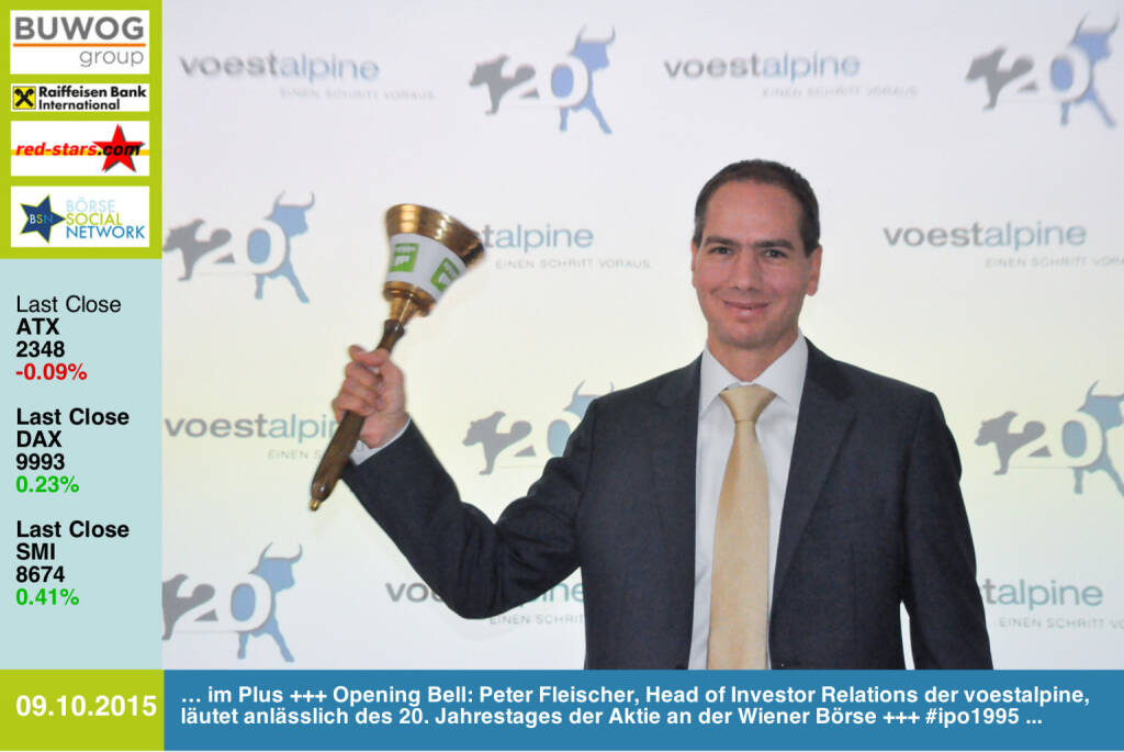 Peter Fleischer, Head of IR voestalpine, läutete zum 20. IPO-Jahrestag ...