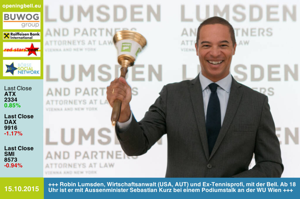 Robin Lumsden, Wirtschaftsanwalt und Ex-Tennisprofi, läutet die Opening ...
